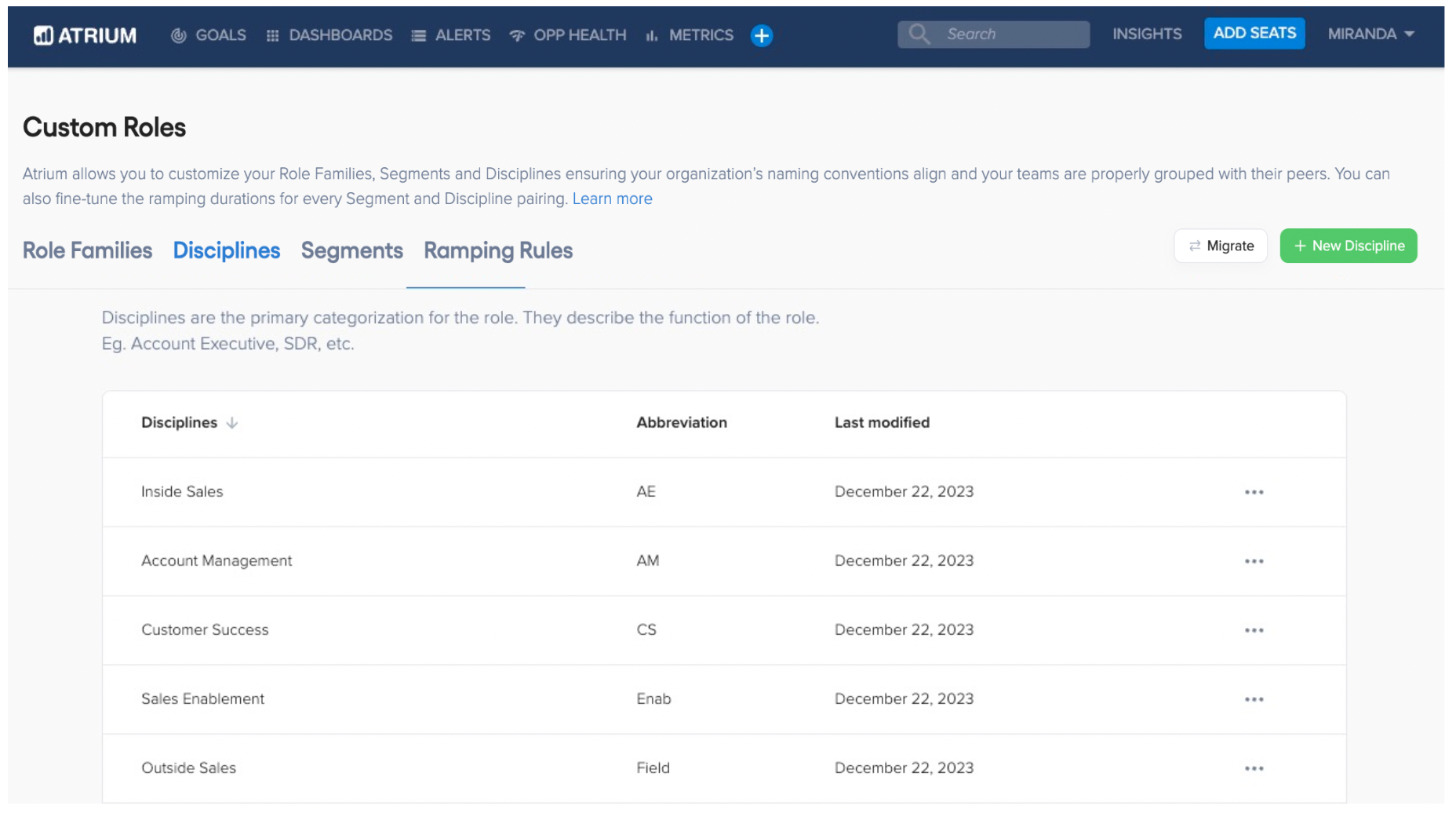 Roles in Atrium - "Disciplines," "Segments," and "Families" with Custom Roles, Ramping Rules ...