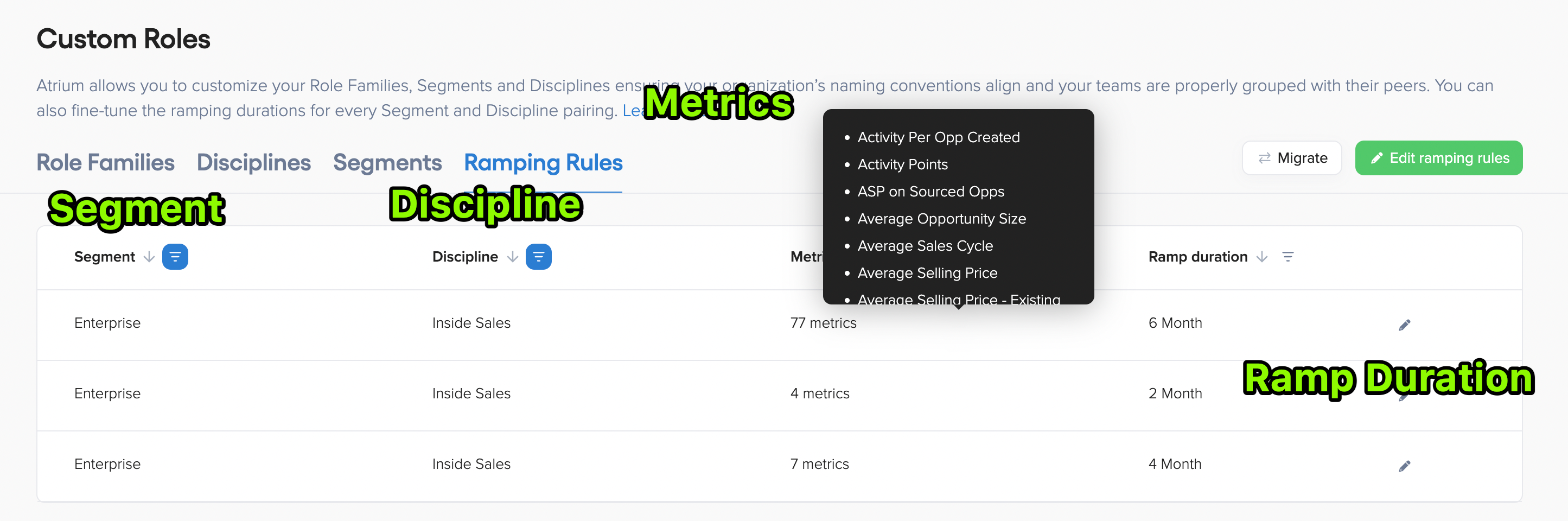 Roles in Atrium - "Disciplines," "Segments," and "Families" with Custom Roles, Ramping Rules ...